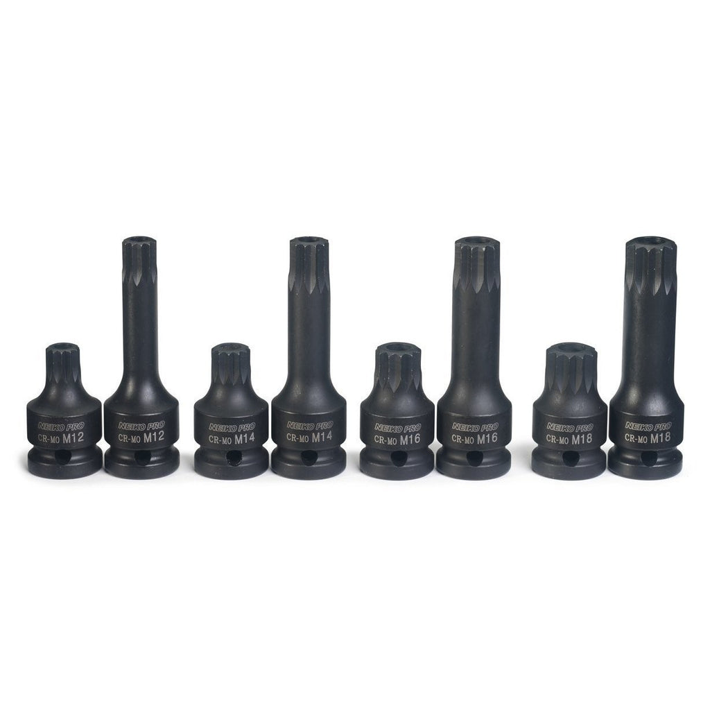 8 Piece 1/2" Drive Xzn Triple Square Spline Tamperproof Socket Wrench